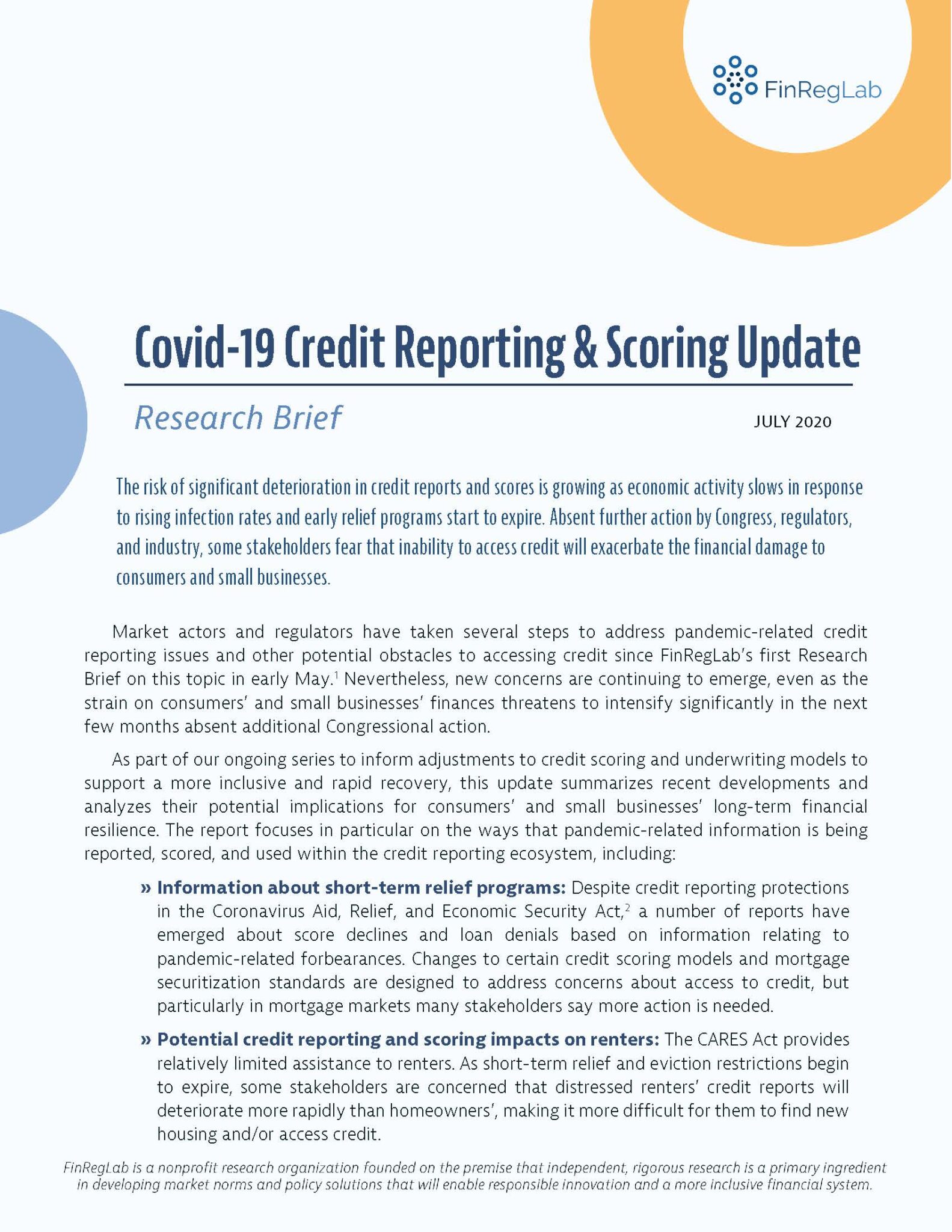 Covid-19 Credit Reporting & Scoring Update – FinRegLab